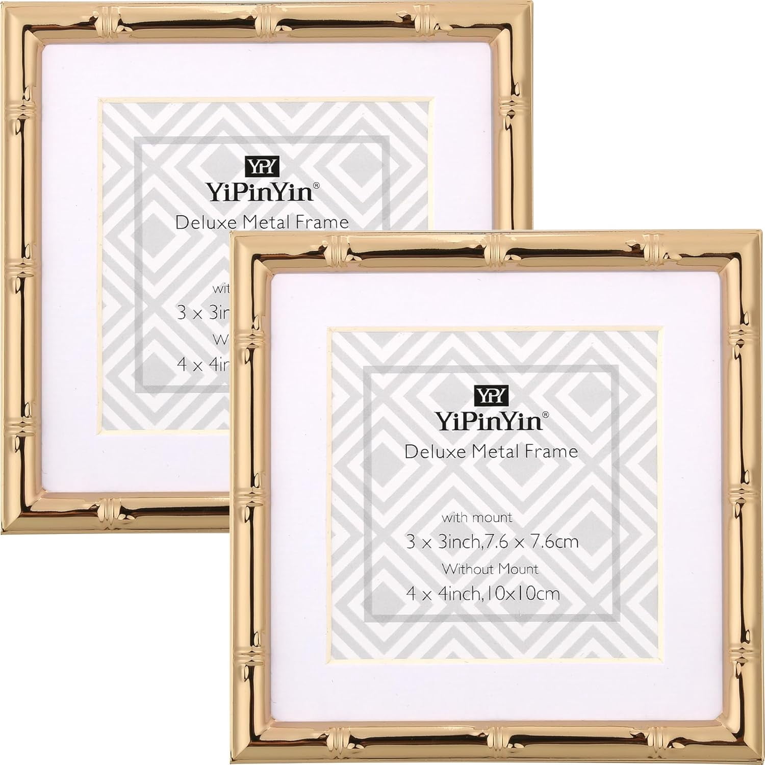 4x4''Gold Bamboo Design Metal Picture Frame with mat for 3x3'' 2Pack ...