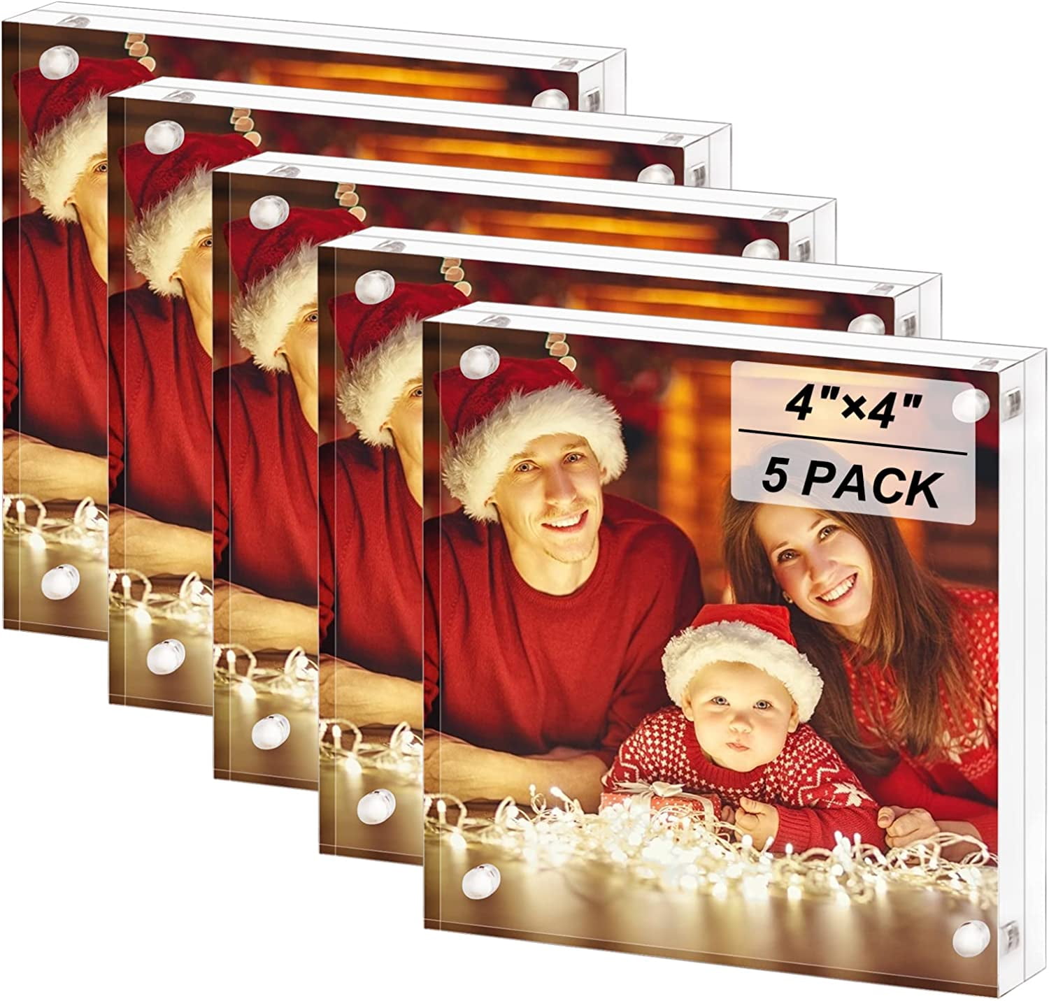 4x4 Inches Acrylic Picture Frames - 5 Pack, Clear Frameless 4x4 Photo ...