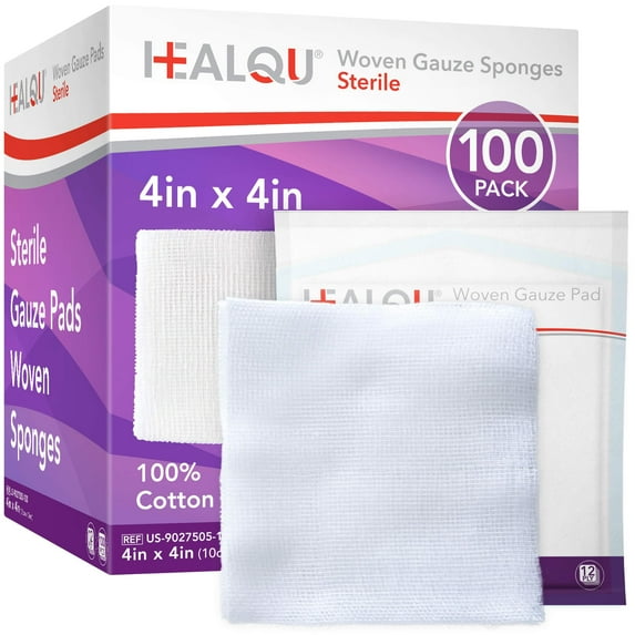 4x4 Large Sterile Gauze Pads - 100 Pack, 12-Ply Woven Cotton ...