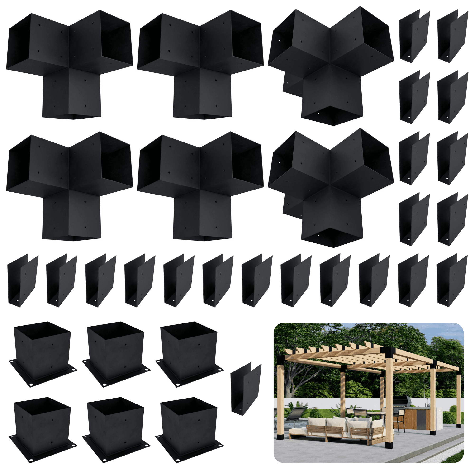 4x4 Pergola Bracket Kit for Roofed Pergola 24x12 - DIY Outdoor Pergola ...