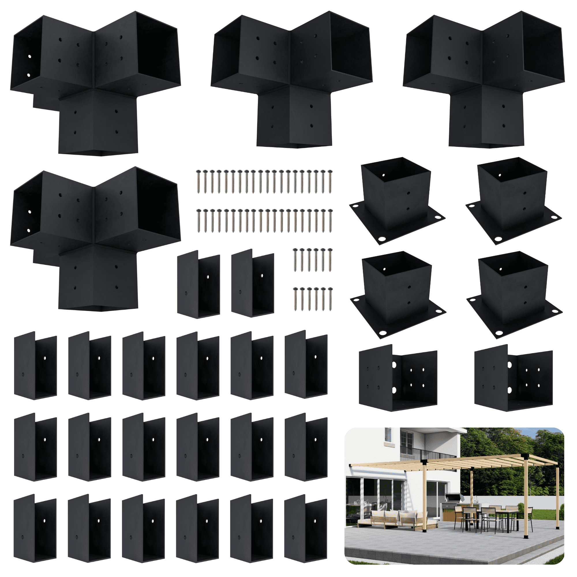 4x4 Pergola Metal Brackets for Up to 12x16 Modern Pergola Attached to ...