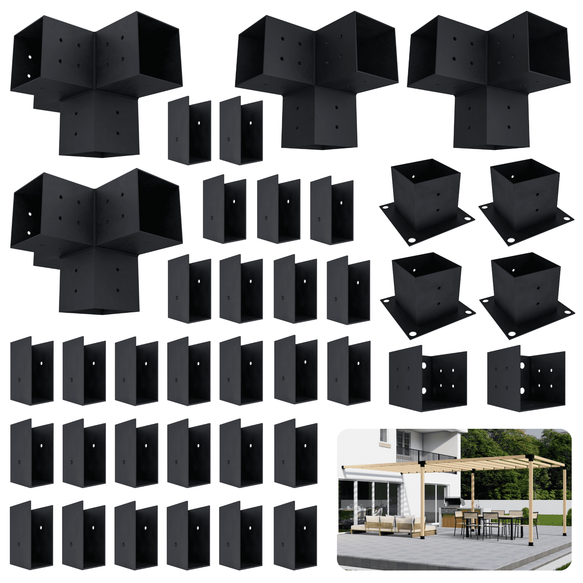 4x4 Pergola Metal Brackets for Up to 12x24 Modern Pergola Attached to ...