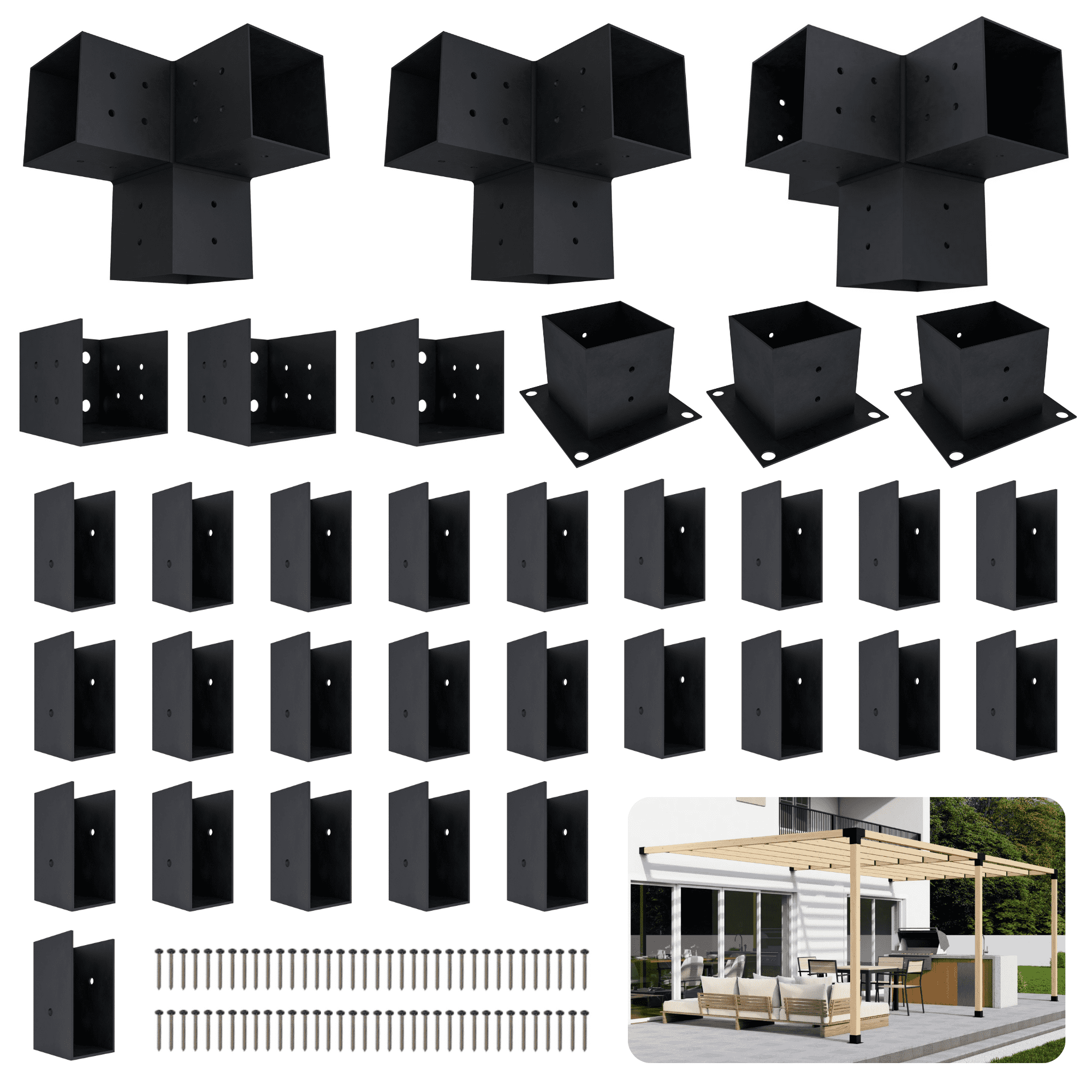 4x4 Pergola Metal Brackets for Up to 24x10 Modern Pergola Attached to ...