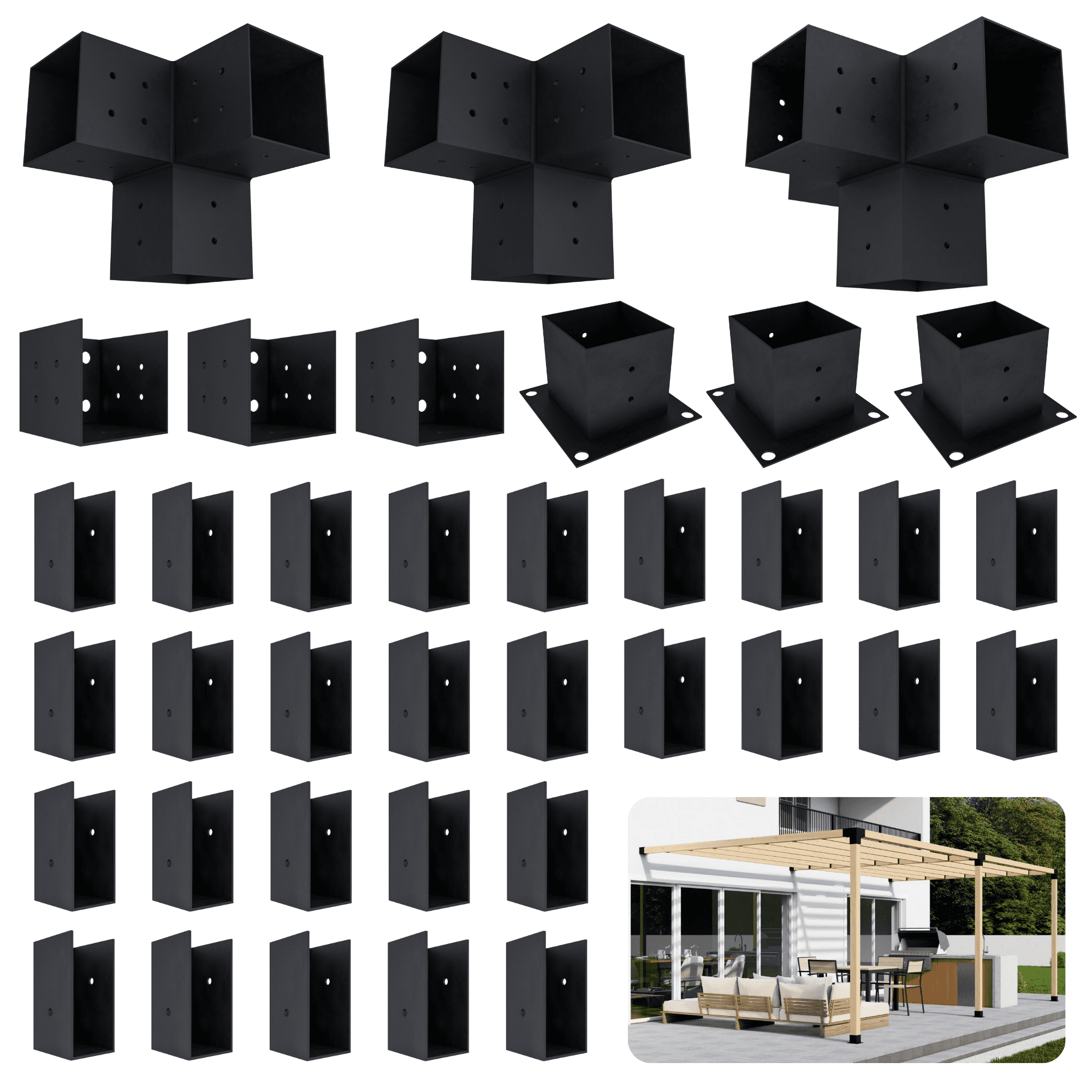 4x4 Pergola Metal Brackets for Up to 24x12 Modern Pergola Attached to ...