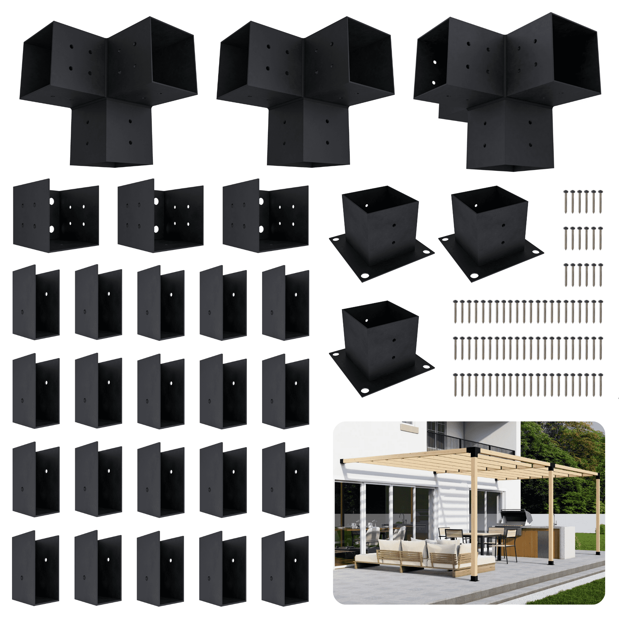 4x4 Pergola Metal Brackets for Up to 24x8 Modern Pergola Attached to ...