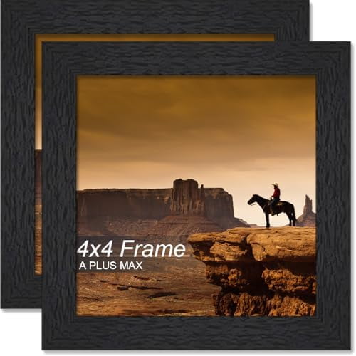 4x4 Picture Frame Set of 2, Black Engineered Wood Frame for 4 x 4 Inch ...