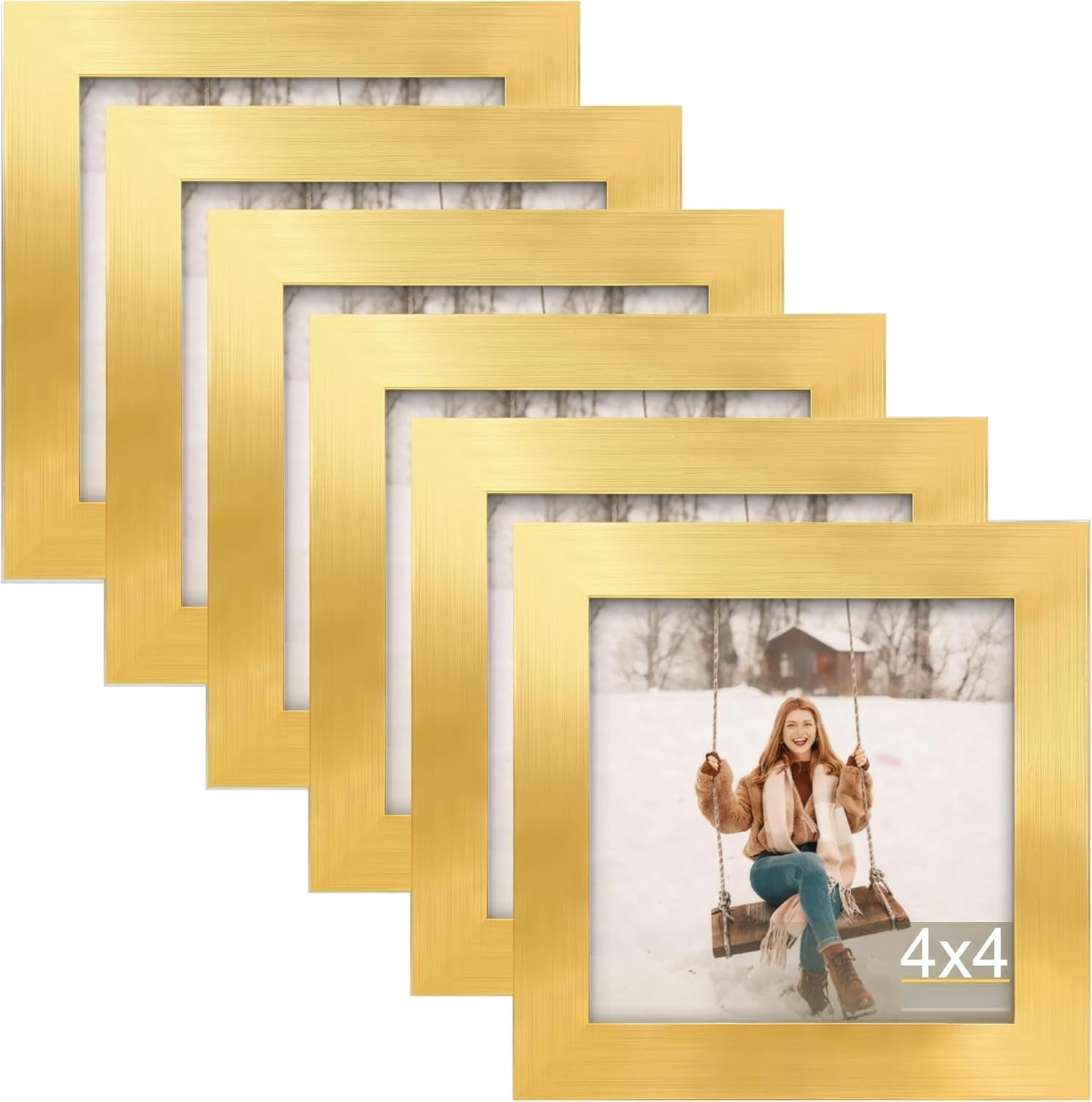 4x4 Picture Frames Set of 6 Gold Wood Grain Photo Frame for Gallery ...