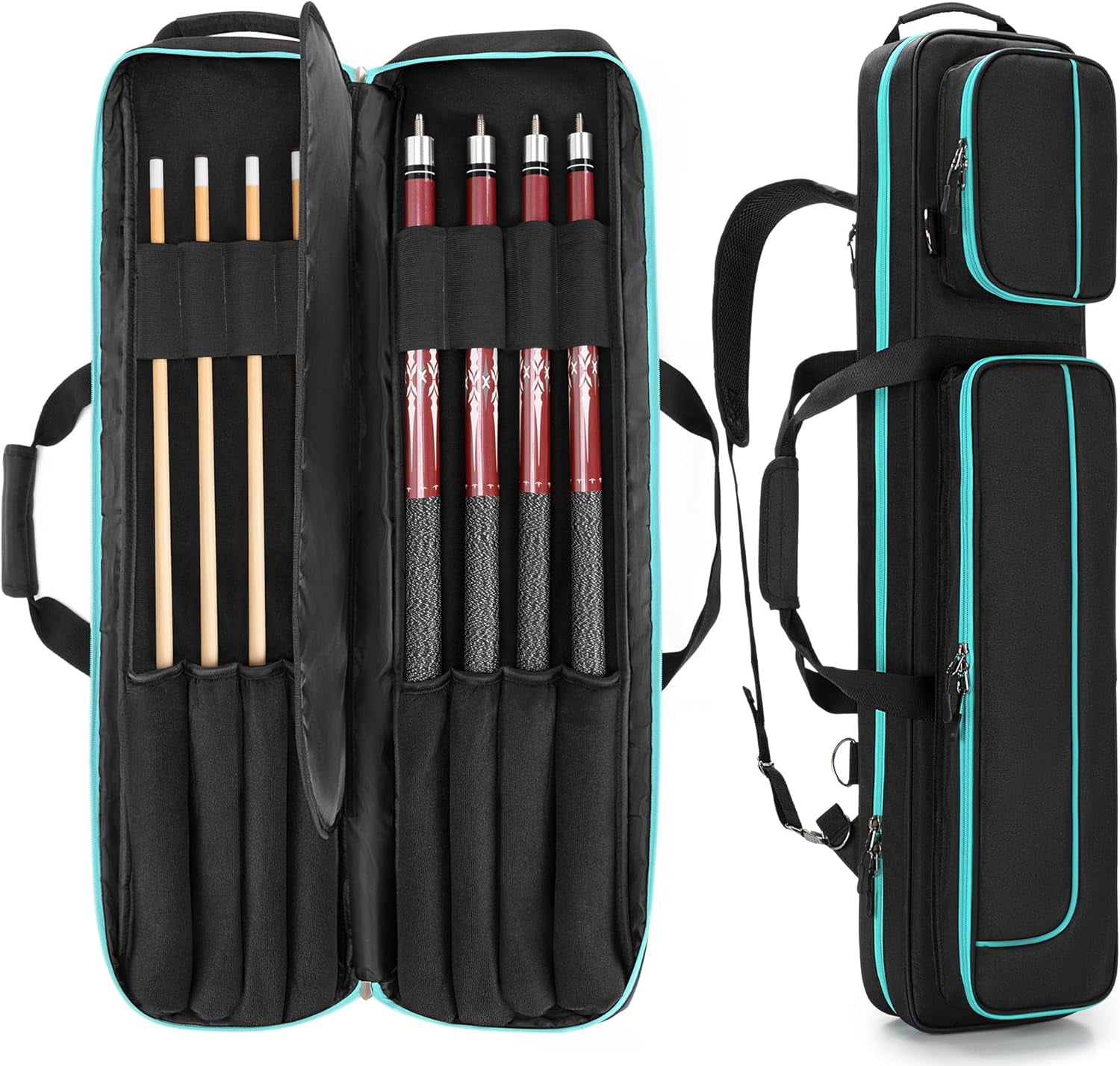 4x4 Pool Cue Case Hold Up to 4 Butts and 4 Shafts, Pool Stick Carrying ...