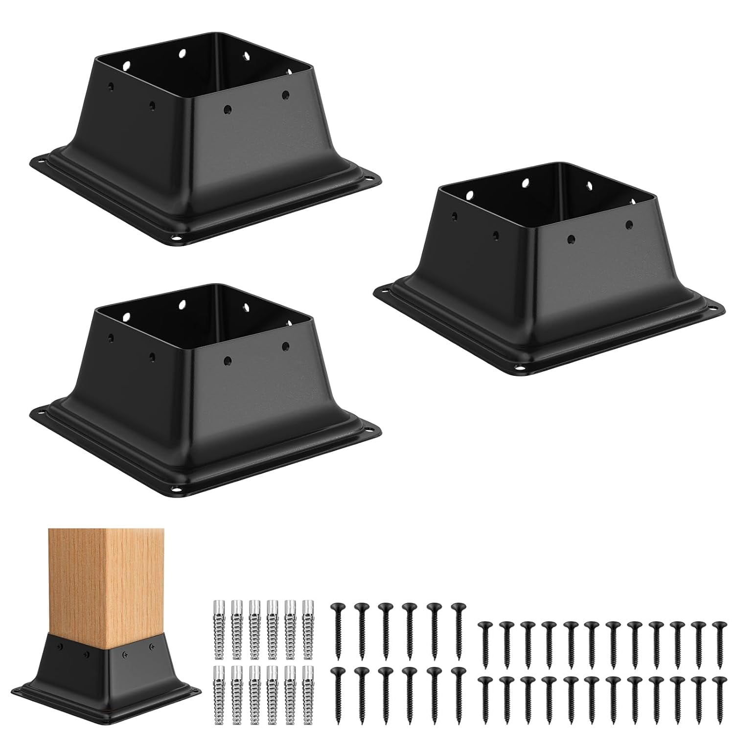4x4 Post Base 3Pcs,Heavy Duty 4x4 Post Bracket Fit 3.5"x3.5" Standard ...