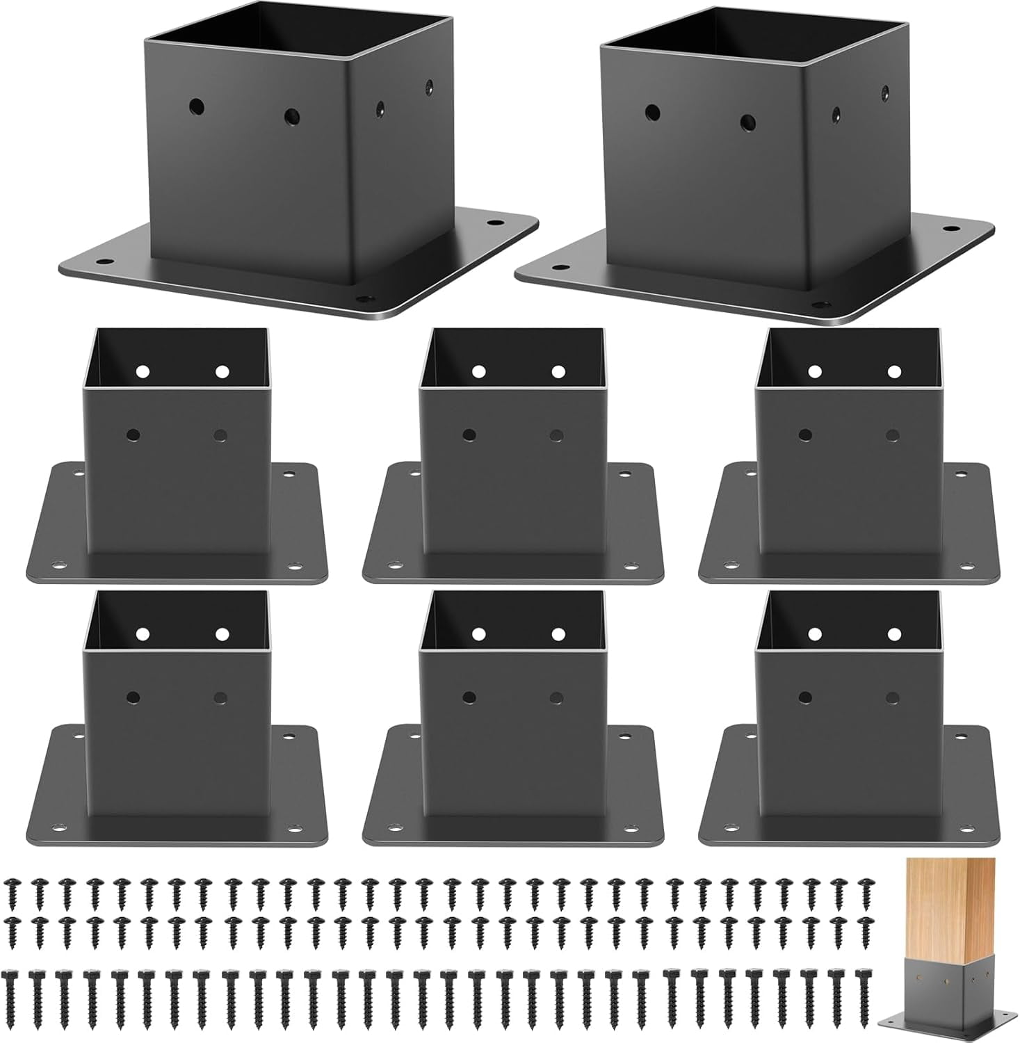 4x4 Post Base, 4Pcs Post Brackets (Inner Size 3.5"x3.5"), Black Powder-Coated Heavy Duty Steel ...
