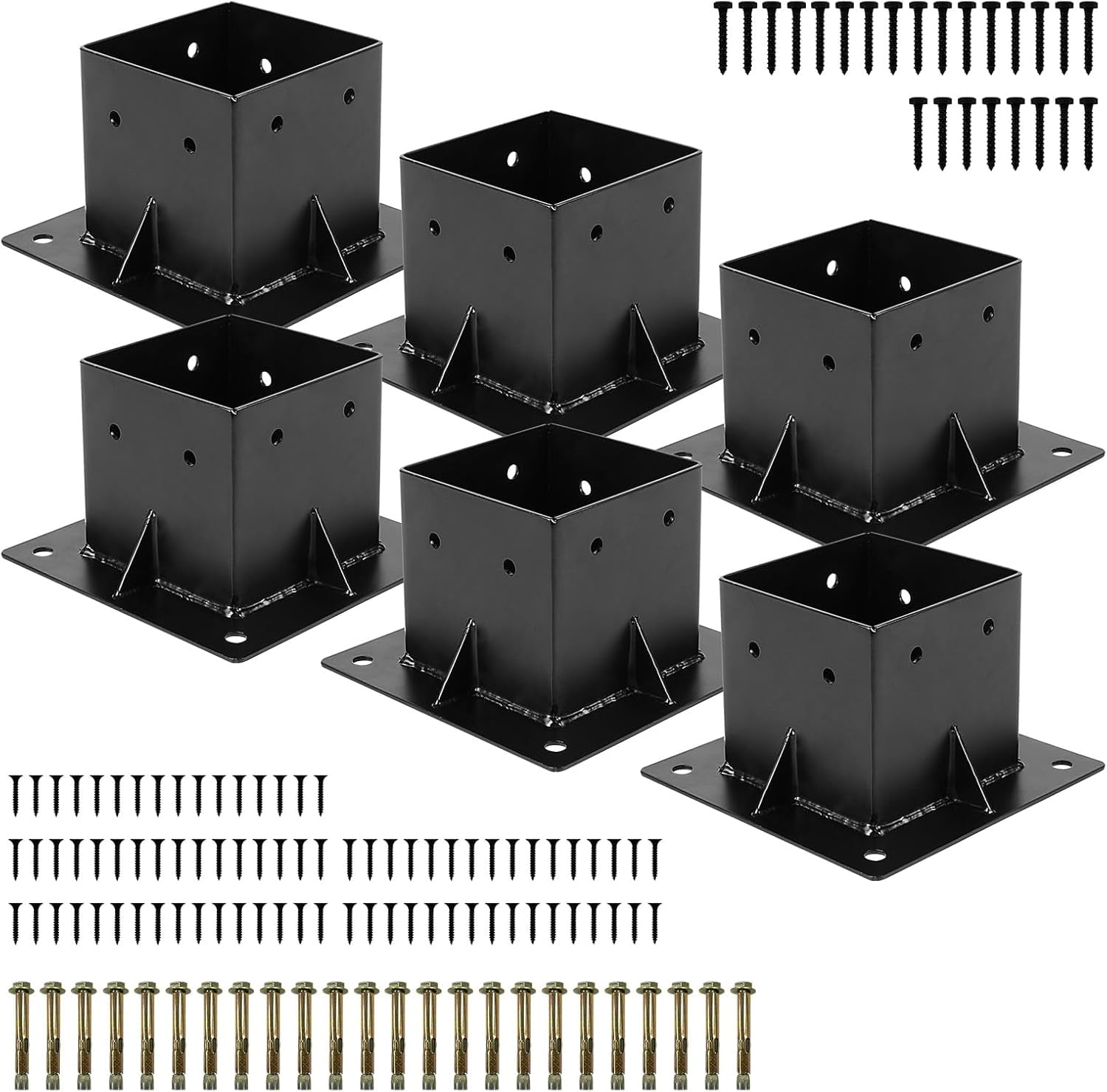 4x4 Post Base 6 Pack, Deck Post Anchor (Actual 3.6"x3.6") with Black ...