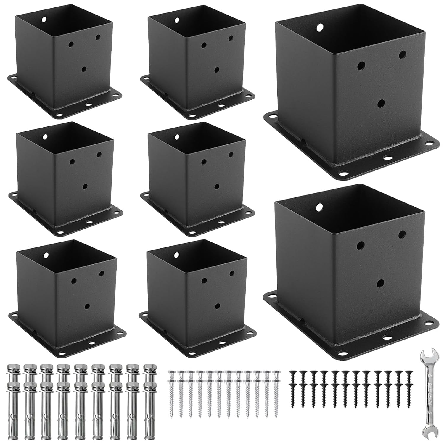 4x4 Post Base, 8 Pcs Post Brackets (Inner Size 3.6"x3.6") Black Powder ...