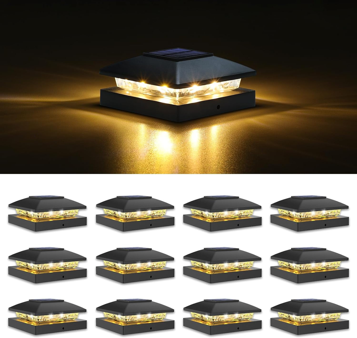 4x4 Solar Post Cap Light 12pack,Solar Fence - Cap Lights Outdoor Waterproof for Wooden/Vinyl ...