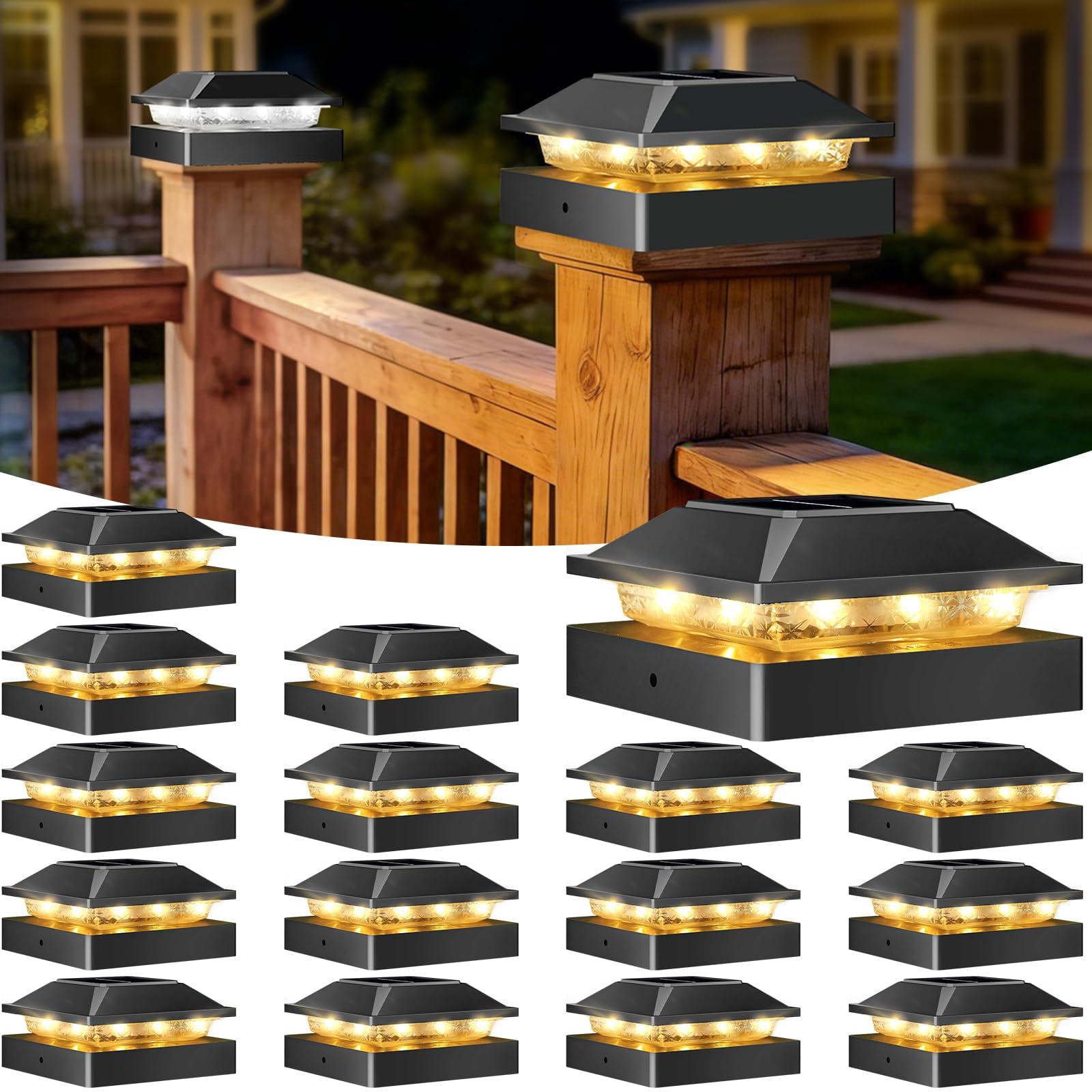 4x4 Solar Post Cap Lights, 2 Modes 16 LED Post Solar Lights Waterproof ...