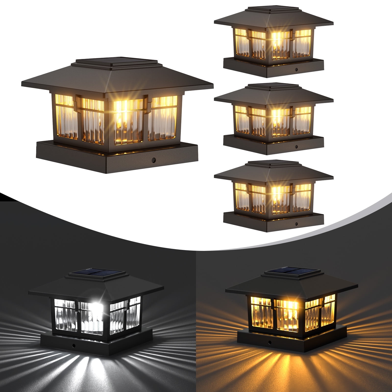 4x4 Solar Post Cap Lights, 4 Pack Fence Deck Post Lights Outdoor Solar ...