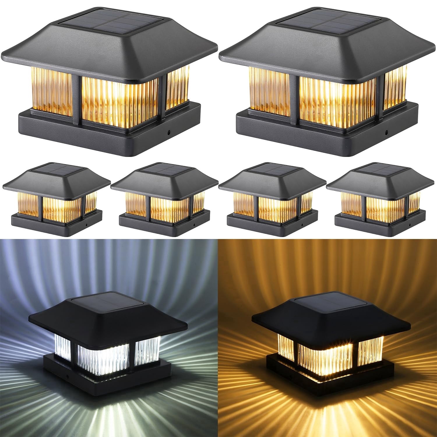 4x4 Solar Post Cap Lights Outdoor with 2 Color Modes, Fence Post Solar ...