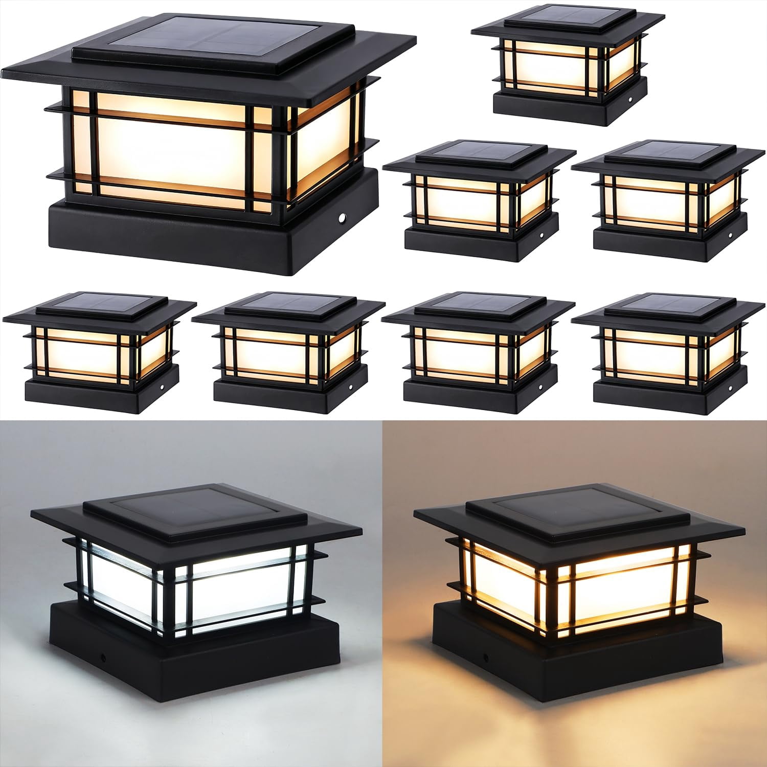 4x4 Solar Post Cap Lights Outdoor with 2 Color Modes, Fence Post Solar ...