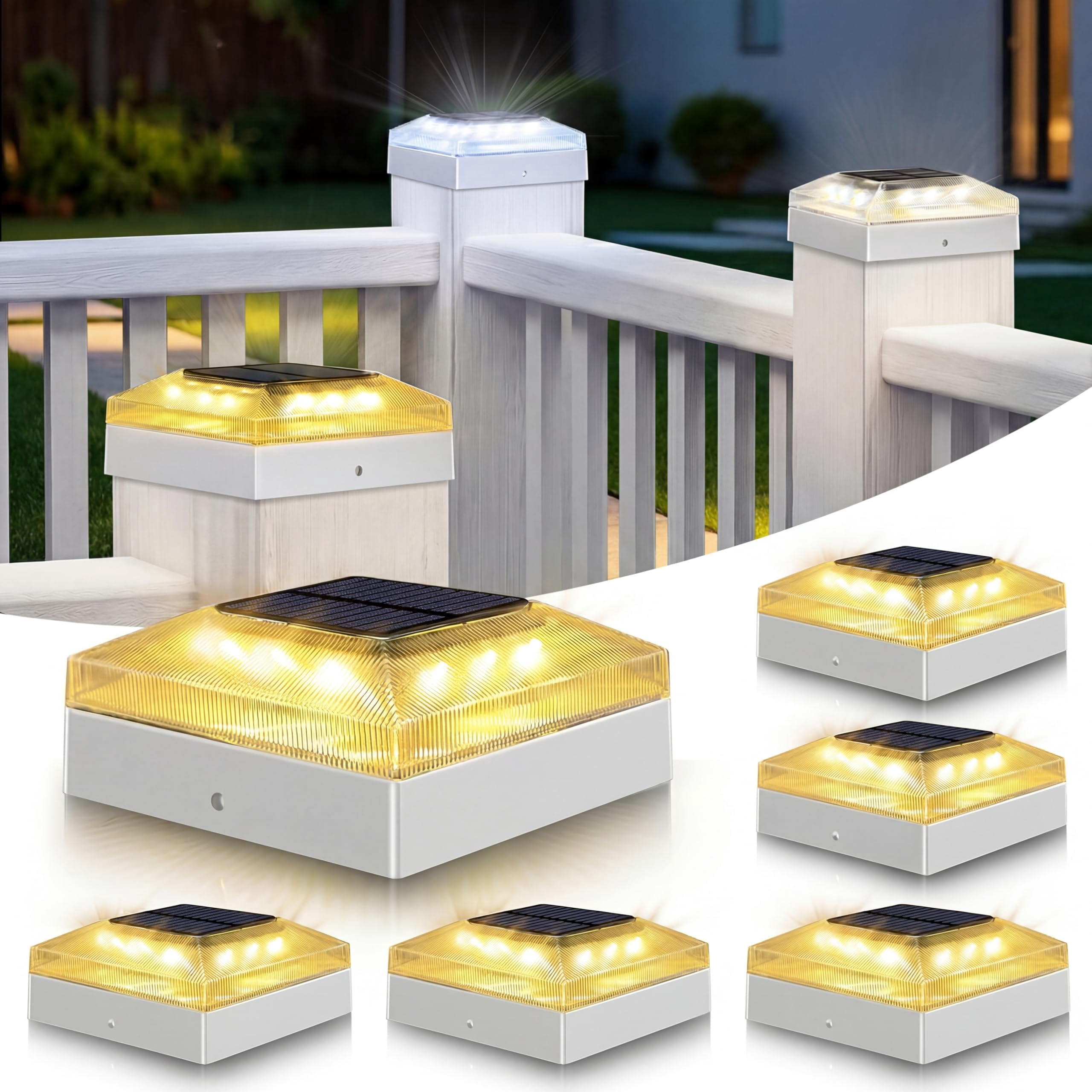4x4 Solar Post Cap Lights Outdoor, 3 Color Modes/Dusk to Dawn/IP65 ...