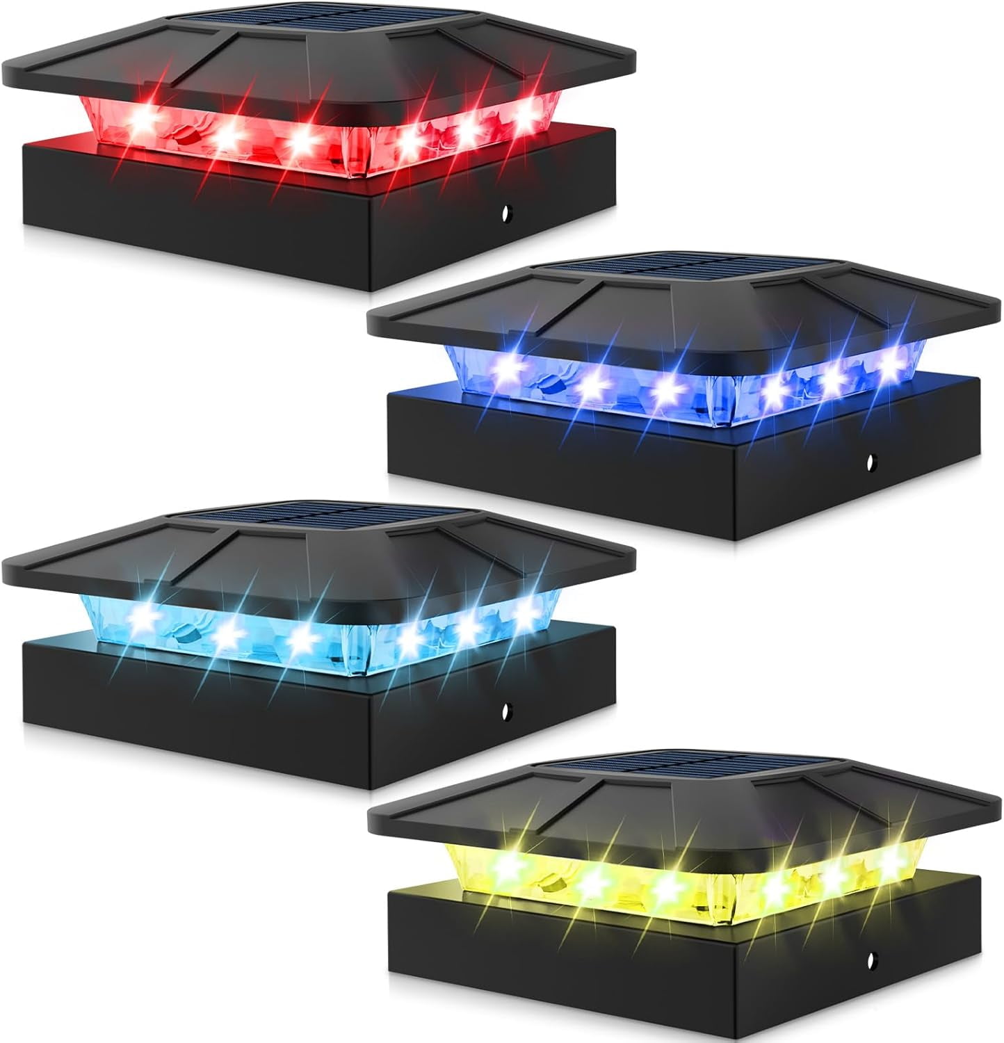 4x4 Solar Post Cap Lights Outdoor RGB Color Changing, 4 Pack LED Post ...