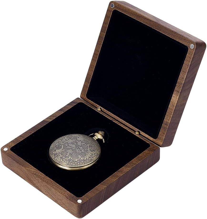 4x4 inch Walut Wood Watch Box with Clear Lid Pocket Watch Display Box ...