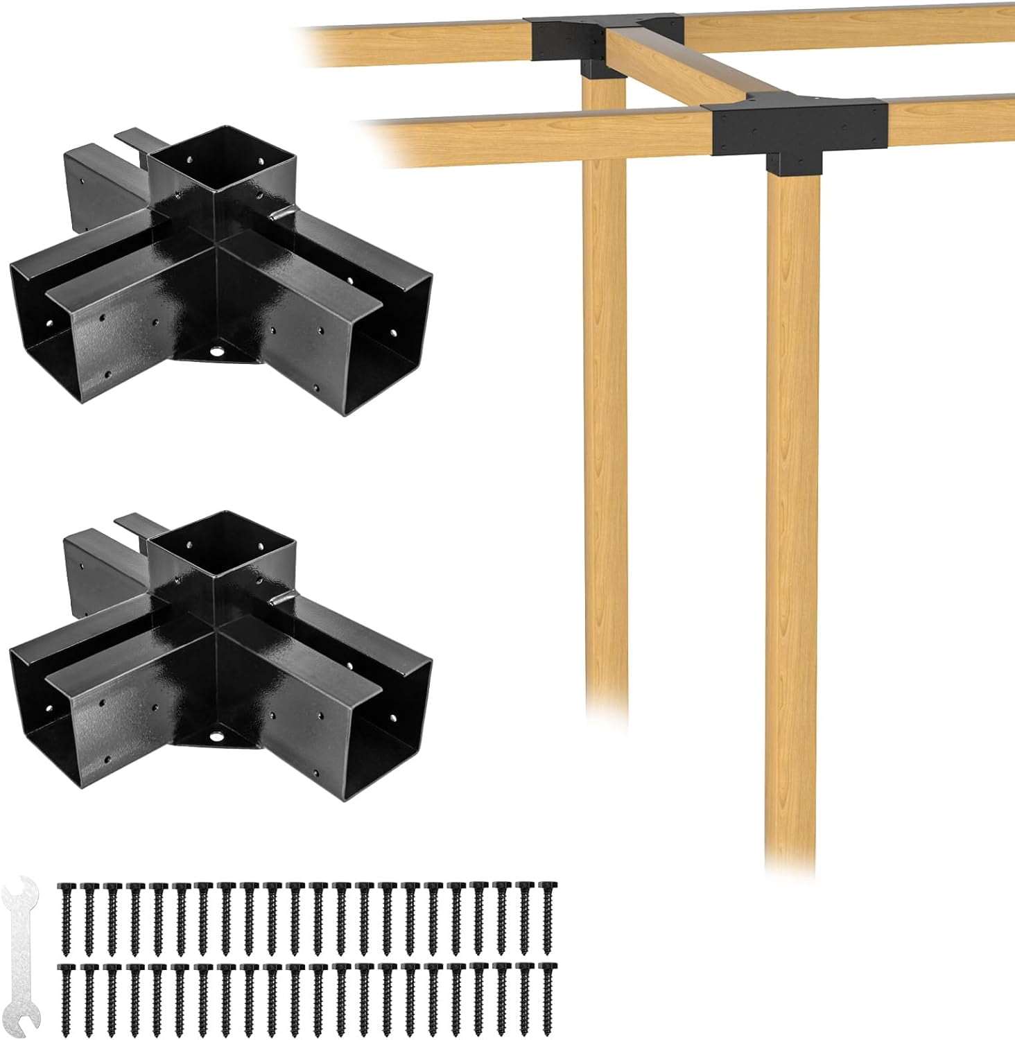 4x4 pergola brackets kit, glossy black steel 4 way right angle corner ...