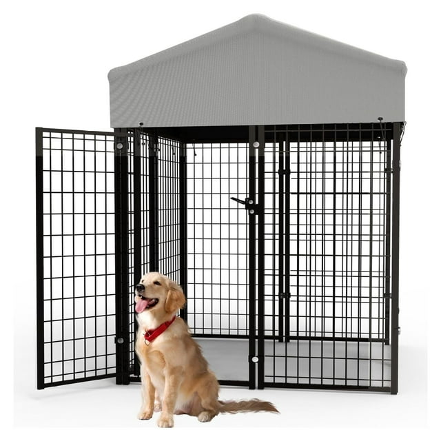 4x4x4.5 FT Outdoor Dog Kennel for Large Dogs, Heavy Duty Welded Wire Steel Dog Playpen Fence ...