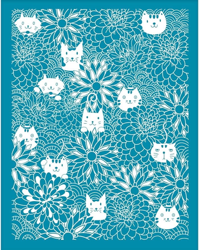4x5 Inch Cat in Flower Clay Stencils Cat Flower Silk Screen for Polymer ...
