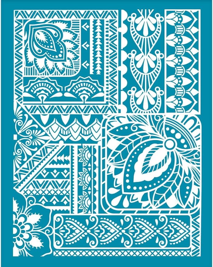 4x5 Inch Indian Pattern Clay Stencils Boho Inspired Floral Silk Screen for Polymer Clay Feather ...