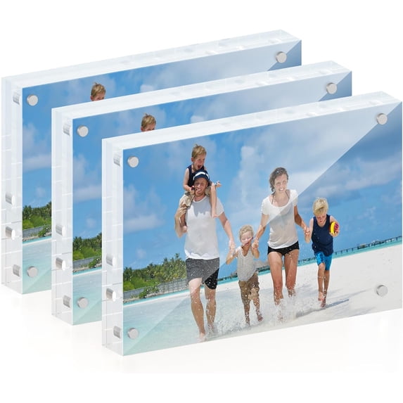 4x6 Acrylic Picture Frame 3 Pack, 20mm Thick Magnetic Double Sided ...