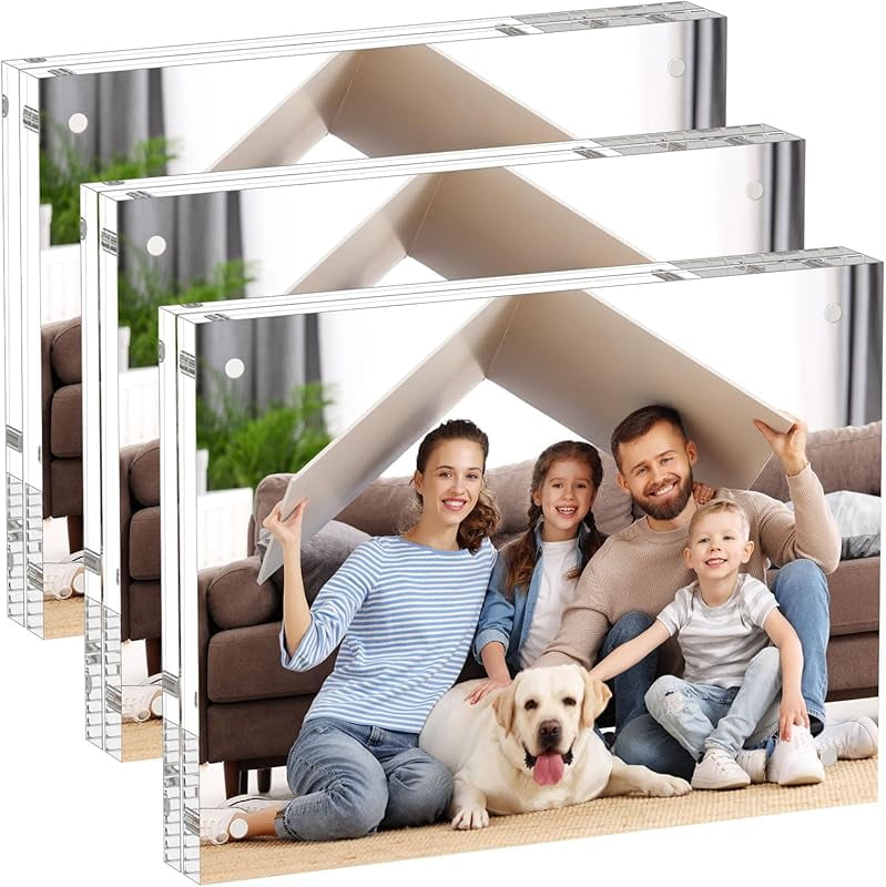 4x6 Acrylic Picture Frames 3 Pack, 20% Thicker Block, Clear Picture ...