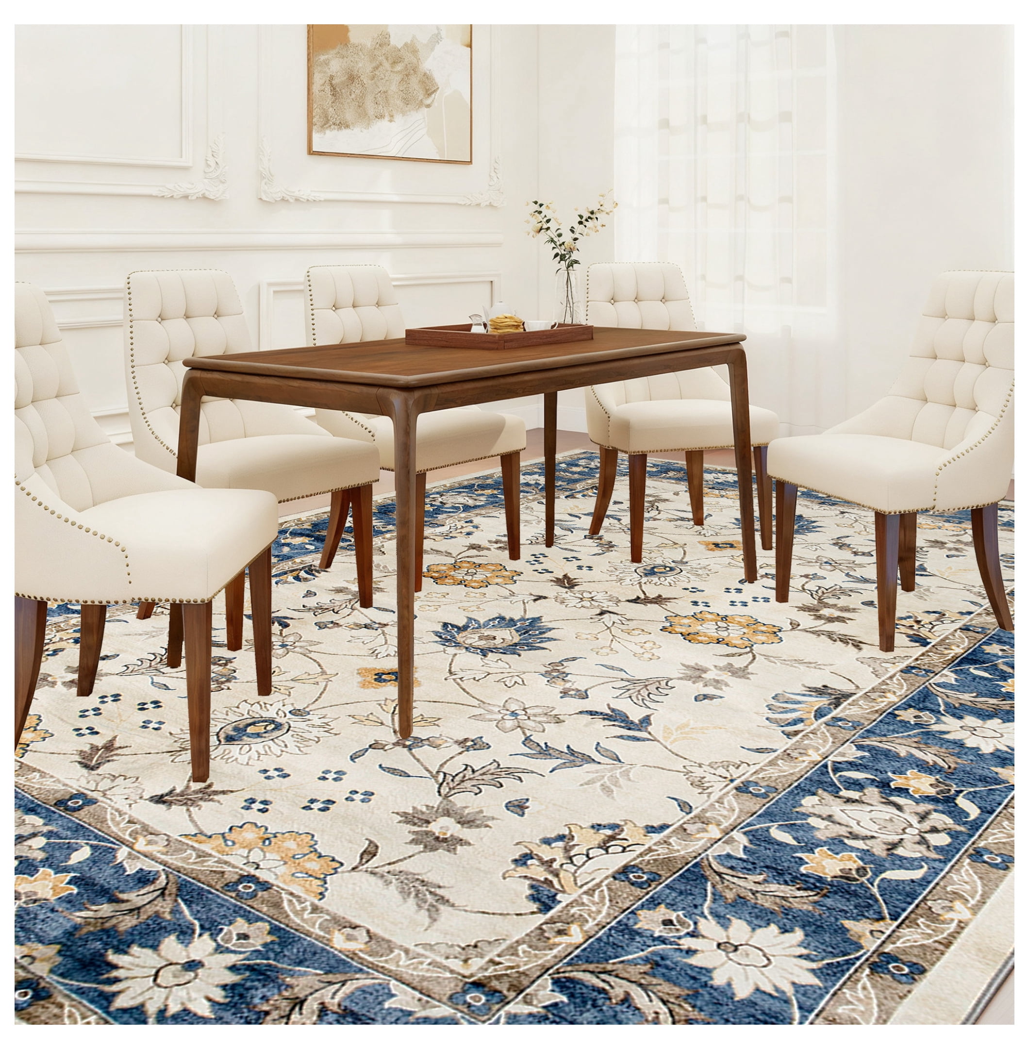 4x6 Area Rug Boho Floral Non-Slip Rug for Living Room Bedroom - Machine ...