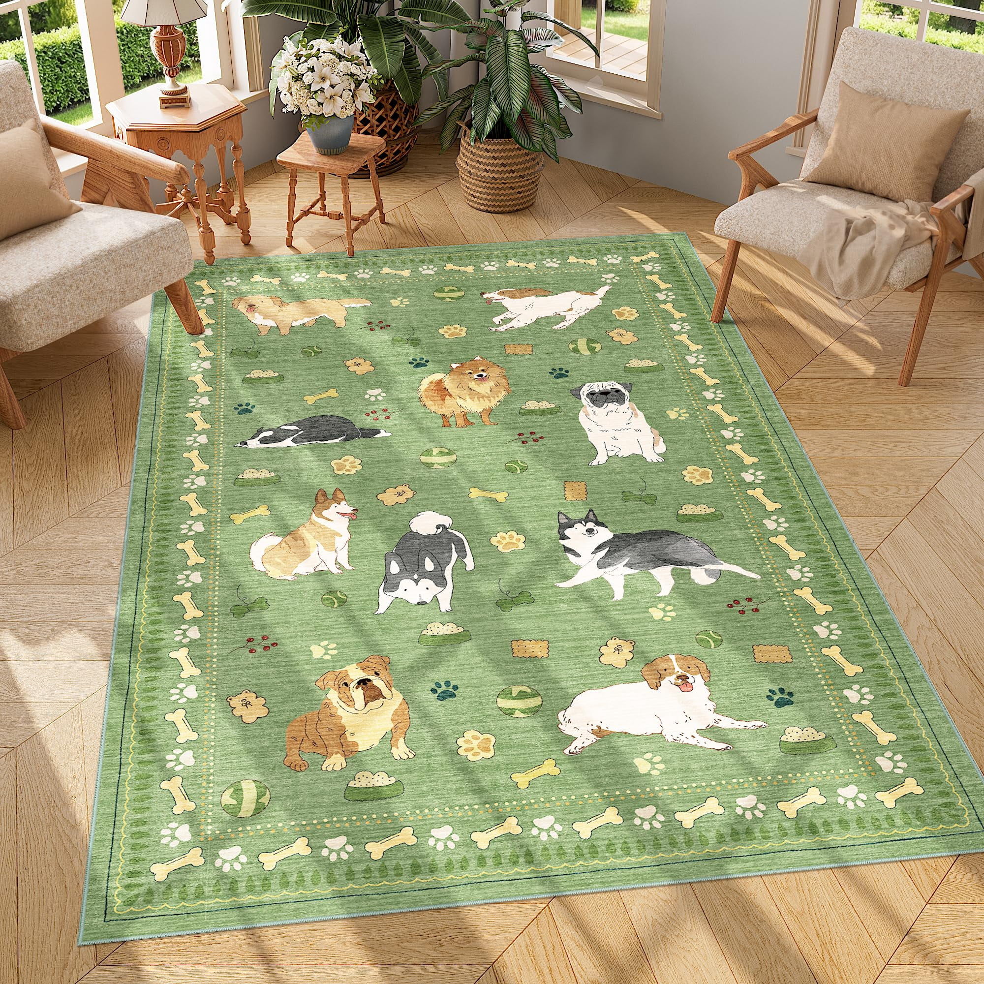4x6 Area Rug Non Slip Washable For Living Room With Low Pile Design ...
