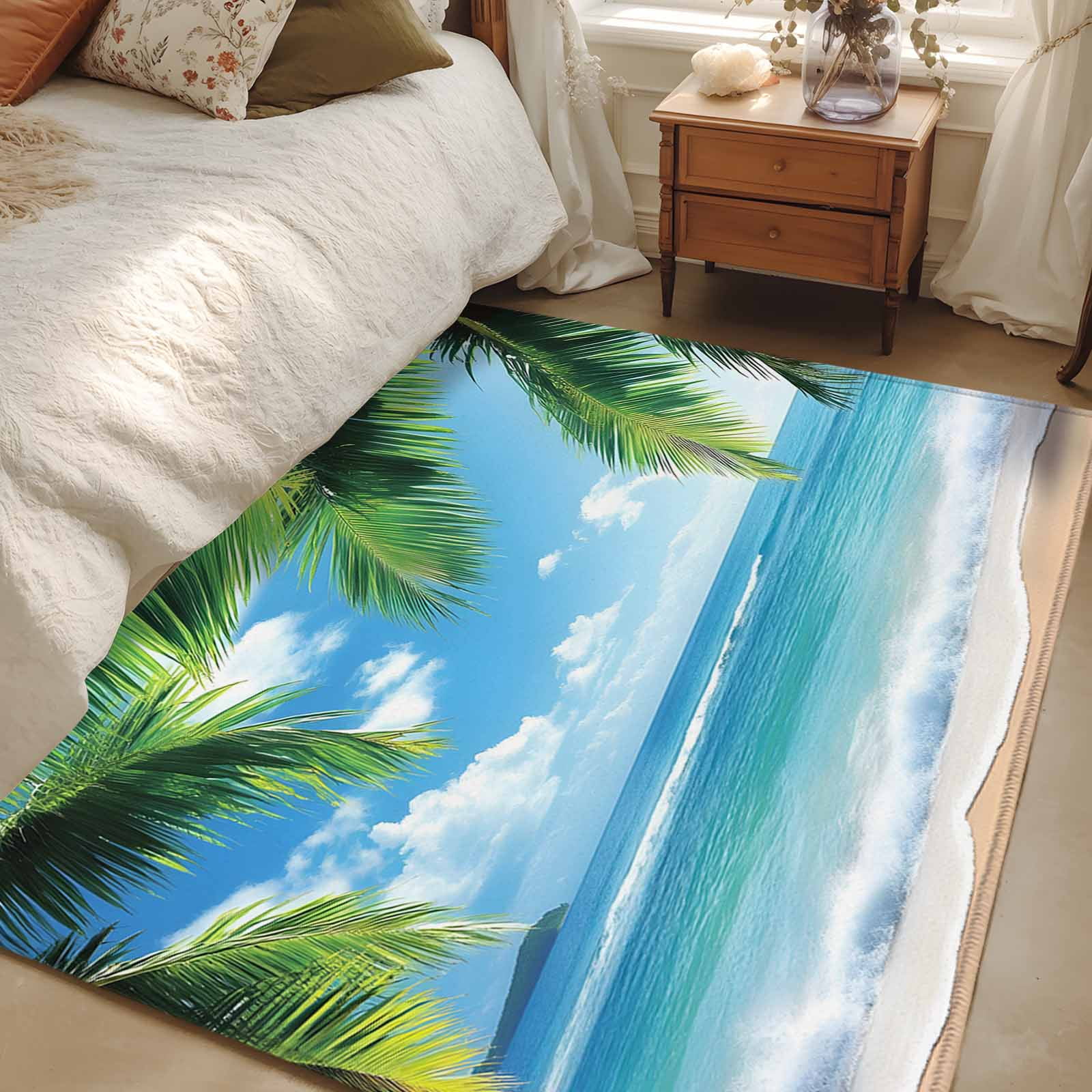 4x6 Area Rugs, Beach Ocean Waves Non-Skid Rubber Backing Large ...