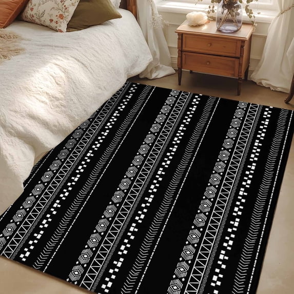 4x6 Area Rugs, Black and White Geometric Non-Skid Rubber Backing Large ...