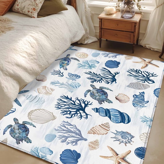 4x6 Area Rugs, Blue Coastal Non-Skid Rubber Backing Large Rectangle ...