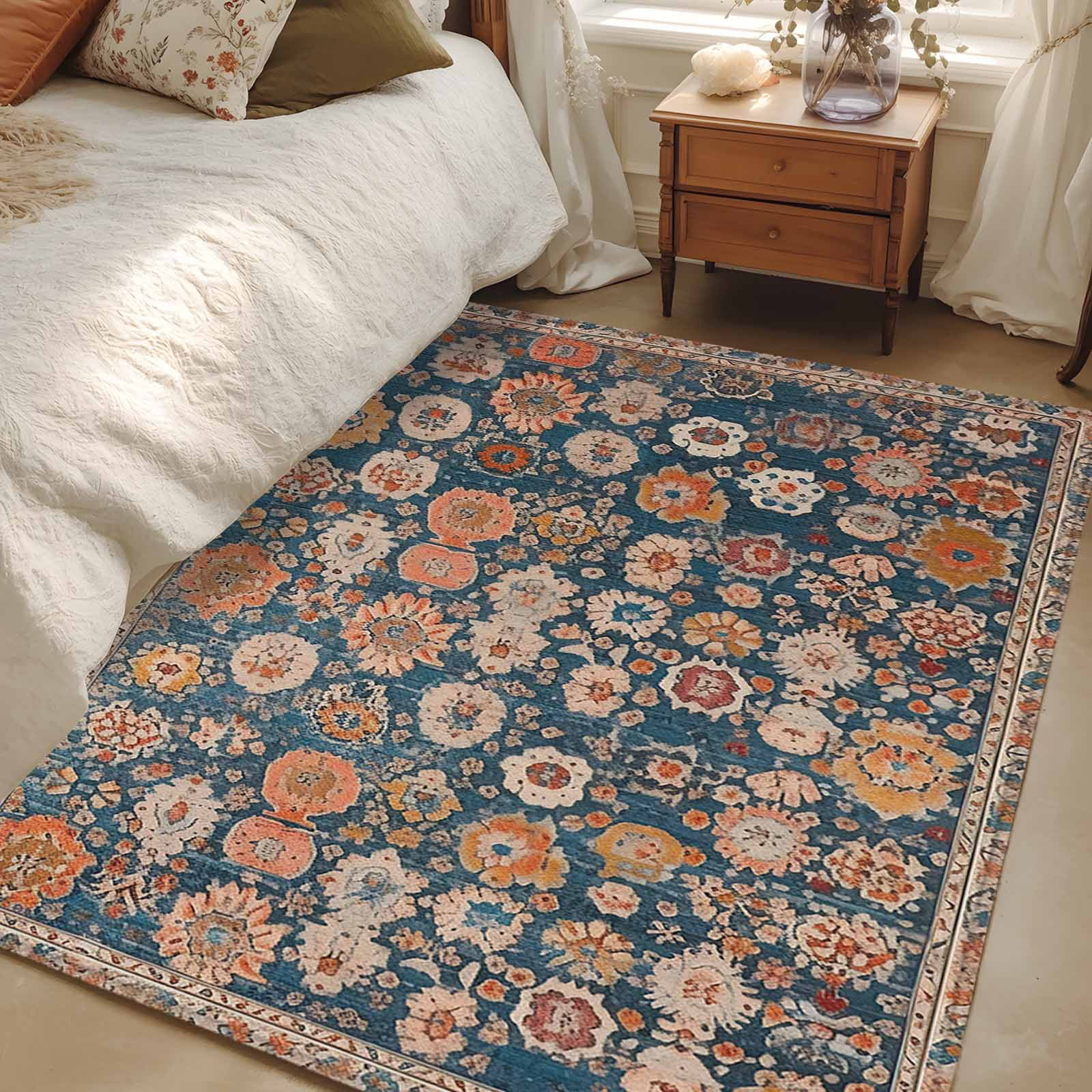 4x6 Area Rugs, Blue Non-Skid Rubber Backing Large Rectangle Rugs ...
