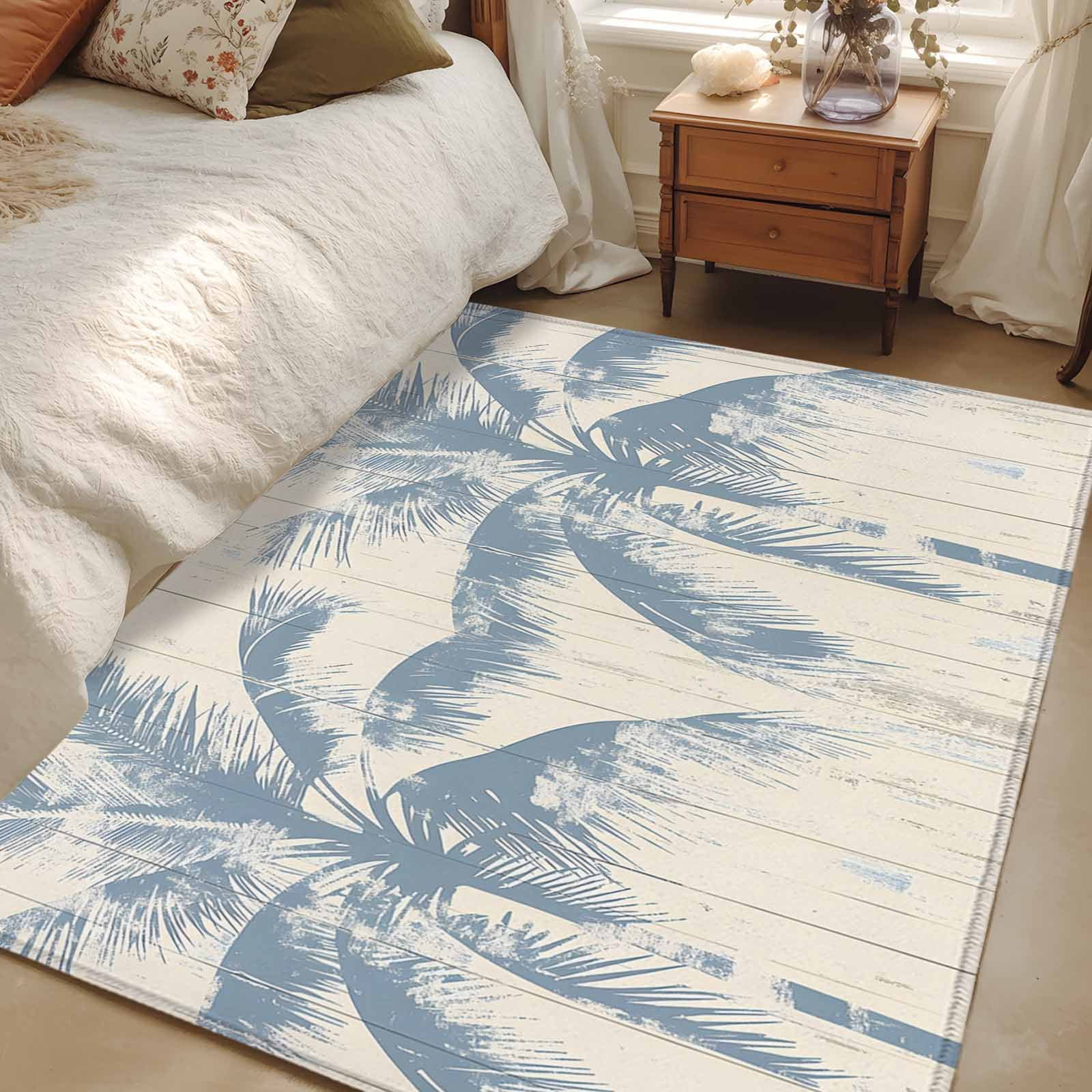 4x6 Area Rugs, Blue Palm Tree Non-Skid Rubber Backing Large Rectangle ...