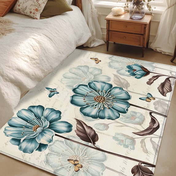 4x6 Area Rugs, Blue Tulip Non-Skid Rubber Backing Large Rectangle Rugs ...