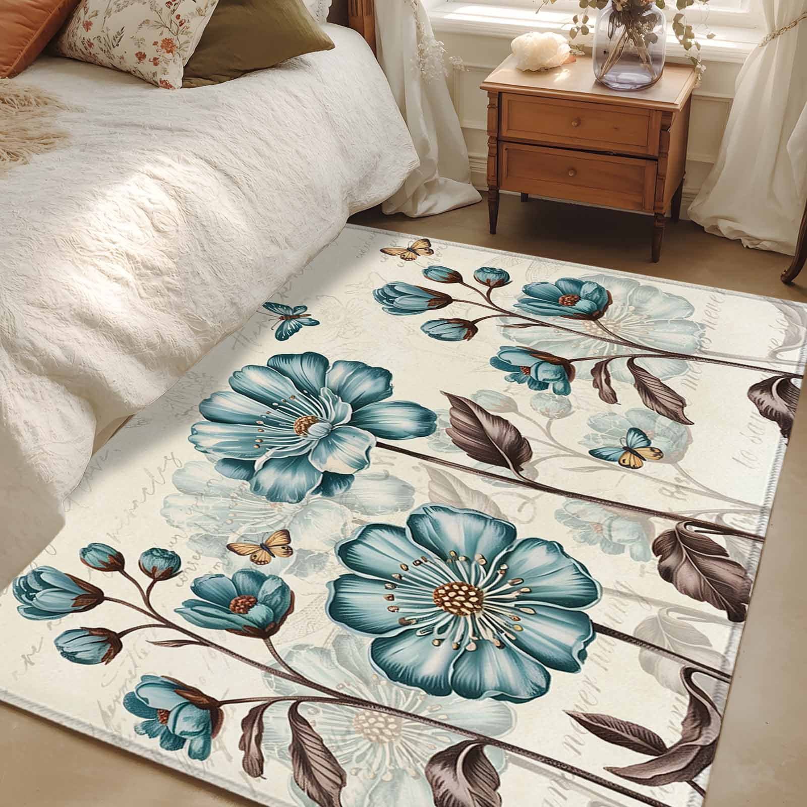 4x6 Area Rugs, Blue Tulip Non-Skid Rubber Backing Large Rectangle Rugs ...