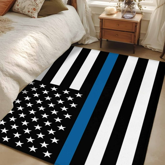 4x6 Area Rugs, Blue White American Police Flag Non-Skid Rubber Backing ...
