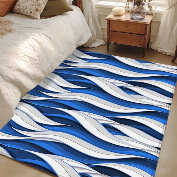 4x6 Area Rugs, Blue White Moire Non-Skid Rubber Backing Large Rectangle ...