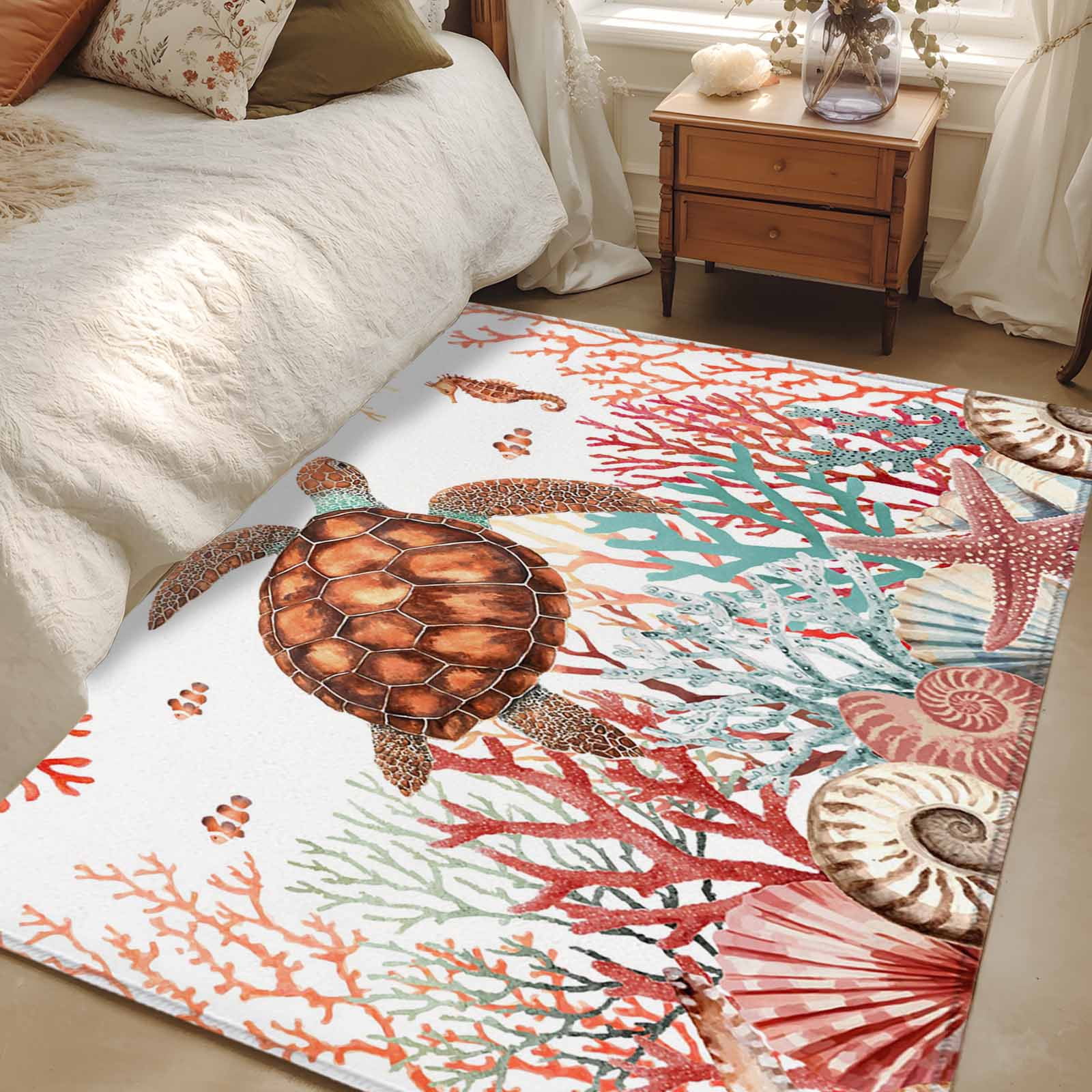 4x6 Area Rugs, Brown Turtle Coastal Non-Skid Rubber Backing Large ...