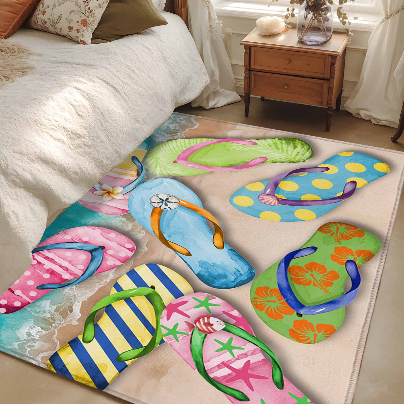 4x6 Area Rugs, Colorful Flip Flops Non-Skid Rubber Backing Large ...