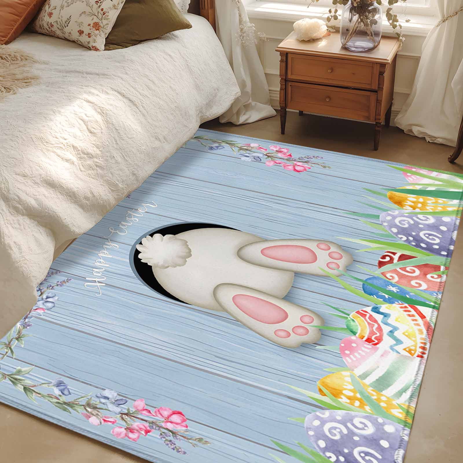 4x6 Area Rugs, Easter Bunny Non-Skid Rubber Backing Large Rectangle ...