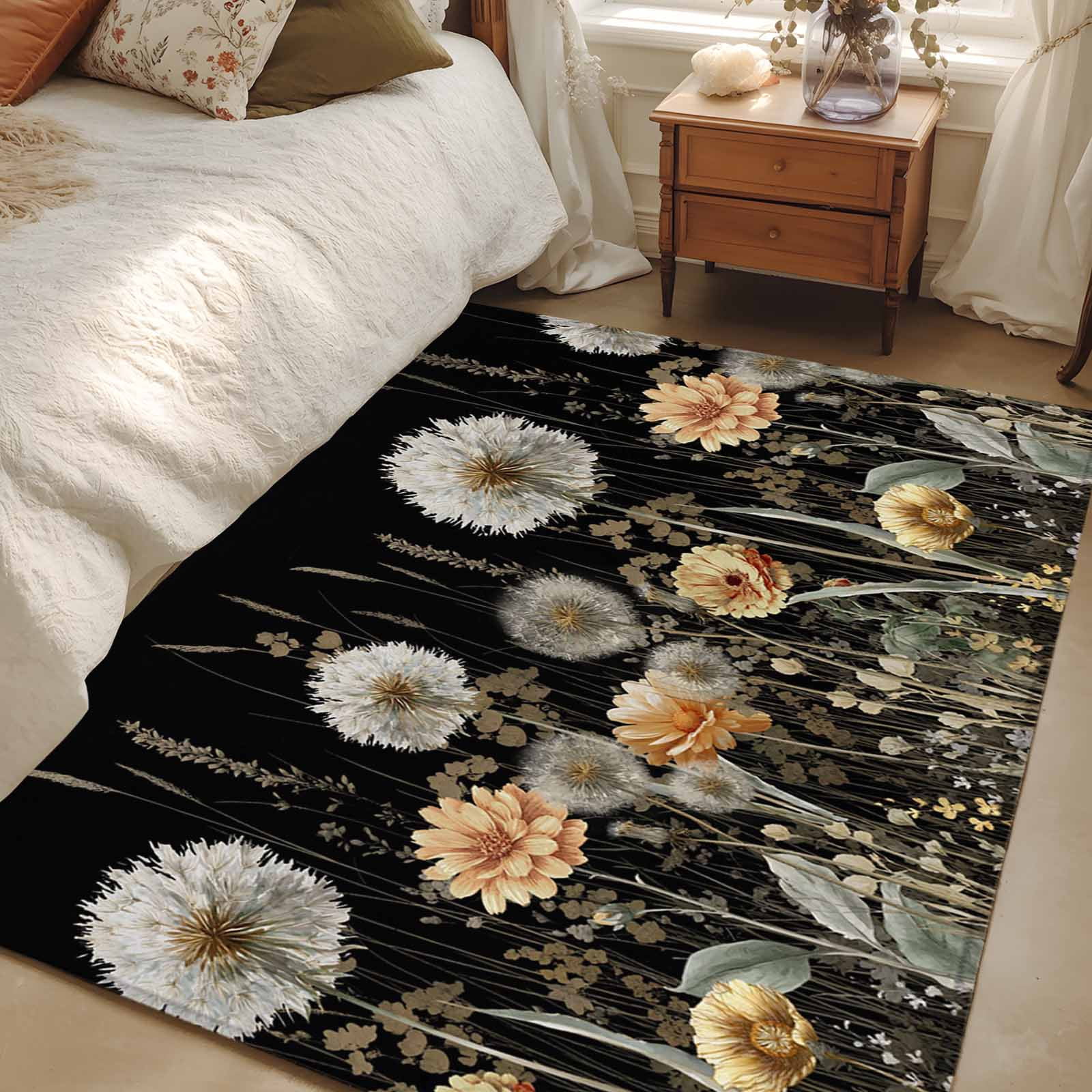 4x6 Area Rugs, Farmhouse Flowers Non-Skid Rubber Backing Large ...
