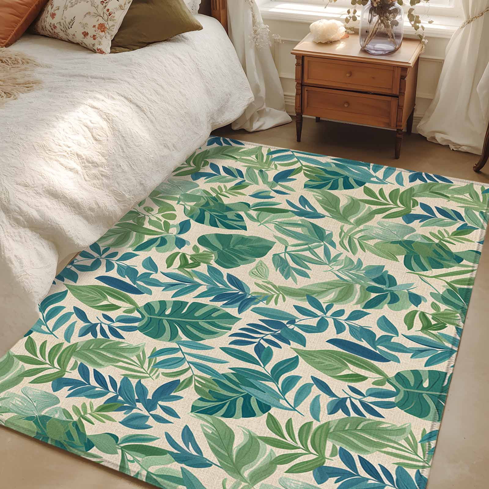 4x6 Area Rugs, Green Palm Leaf Non-Skid Rubber Backing Large Rectangle ...