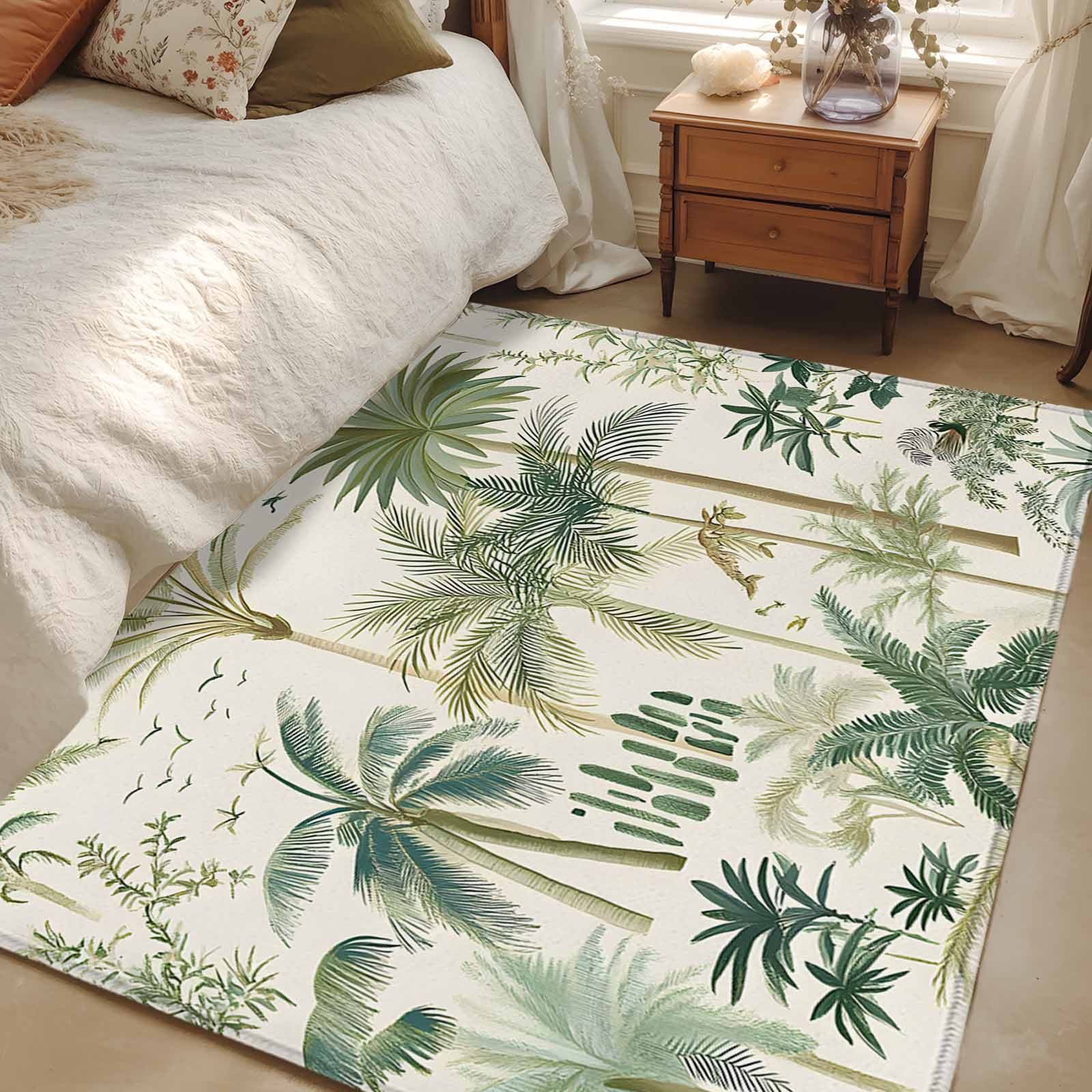 4x6 Area Rugs, Green Palm Trees Non-Skid Rubber Backing Large Rectangle ...