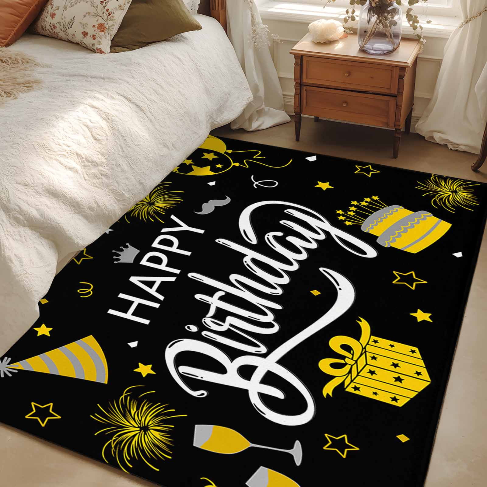 4x6 Area Rugs, Happy Birthday Non-Skid Rubber Backing Large Rectangle ...