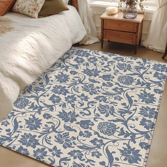 4x6 Area Rugs, Light Blue Floral Non-Skid Rubber Backing Large ...