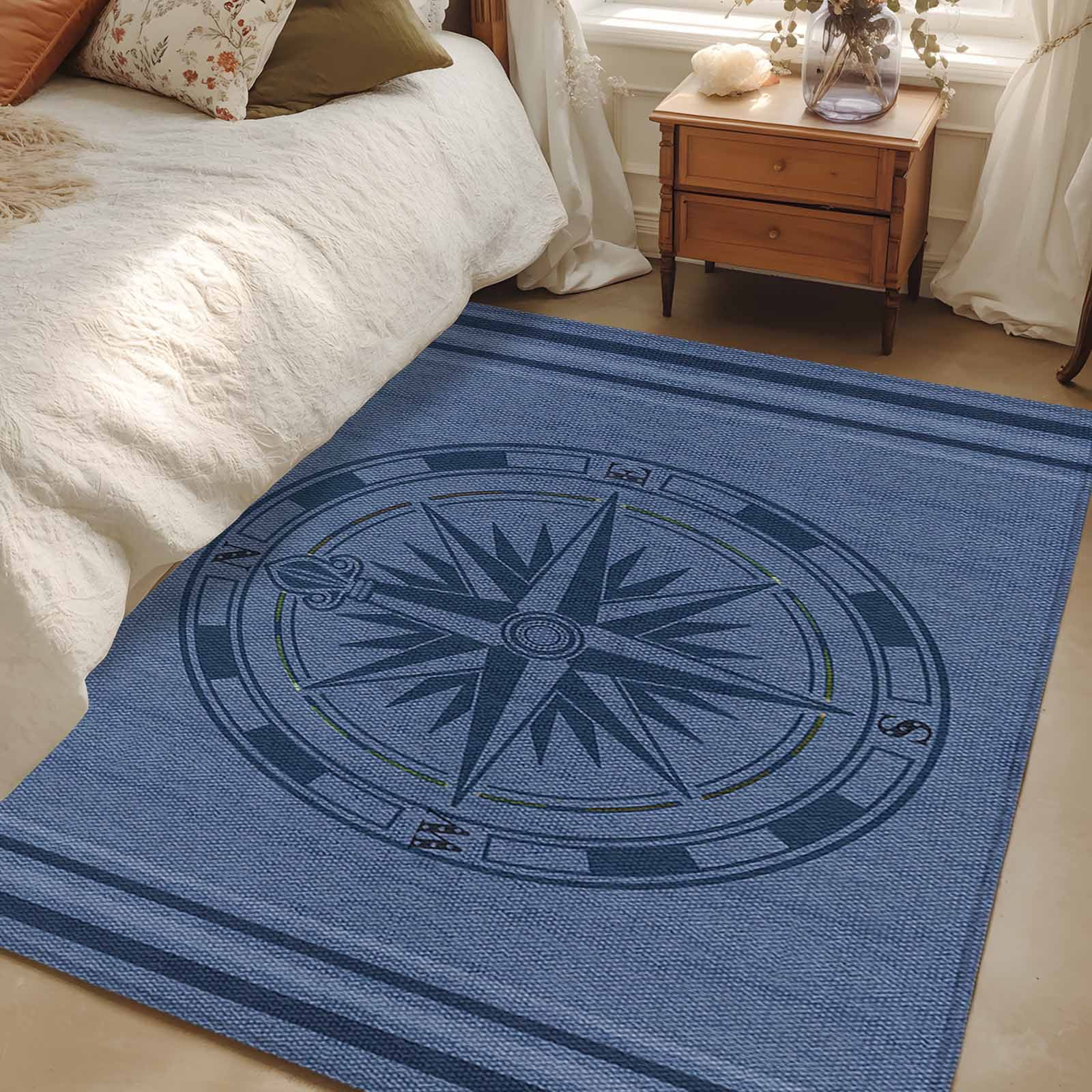 4x6 Area Rugs, Nautical Compass Non-Skid Rubber Backing Large Rectangle ...